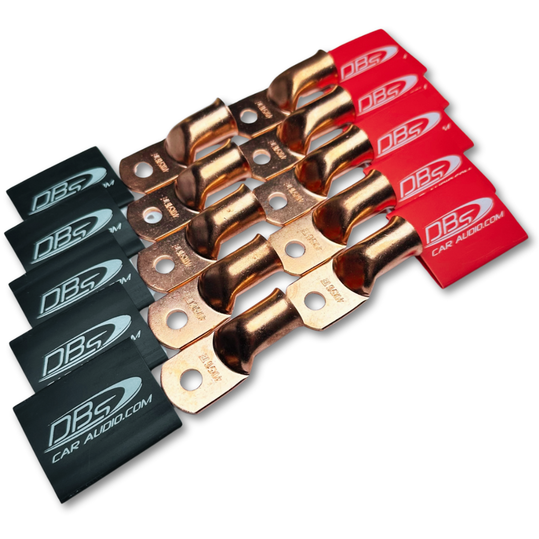 4 0 Gauge 100 OFC Copper Ring Terminal Lugs with 5 16 Hole Red Black DBs Car Audio Heat Shrink 20 Pieces