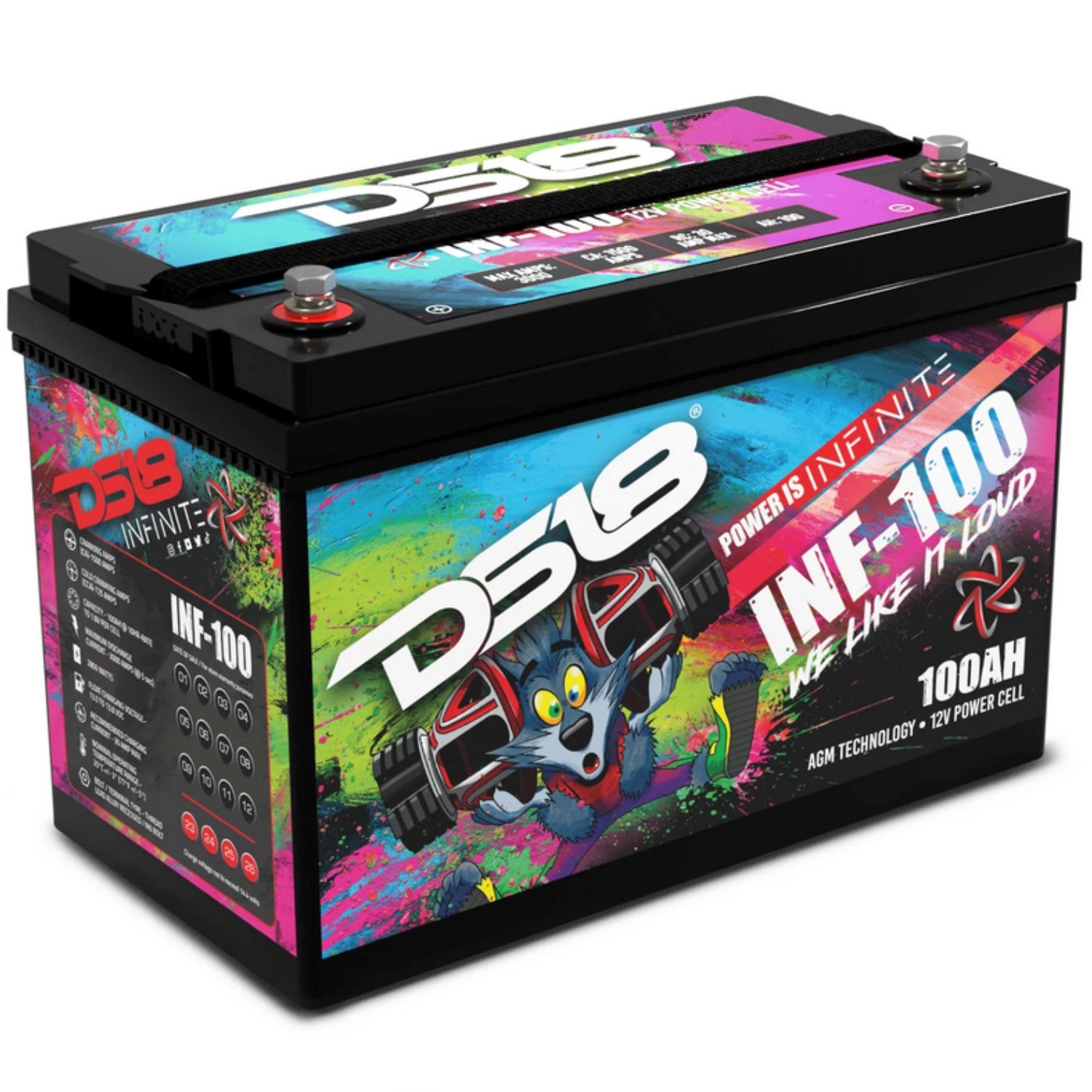 DS18 INF-100AH 12 Volt AGM Car Audio Battery - 2800 Watts Rms | 100Ah ...